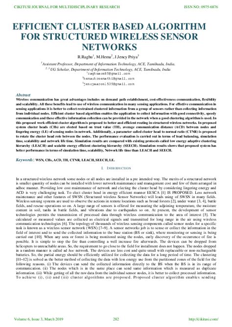 Pdf Efficient Cluster Based Algorithm For Structured Wireless Sensor