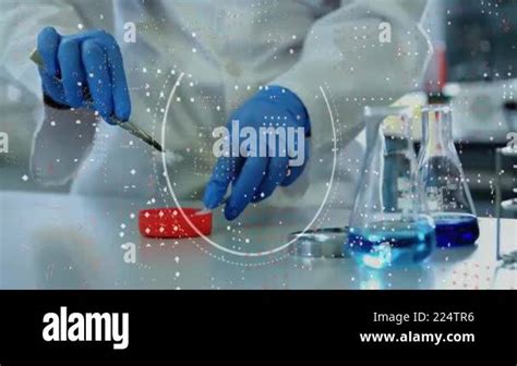 animation of scientific data processing over female scientist in