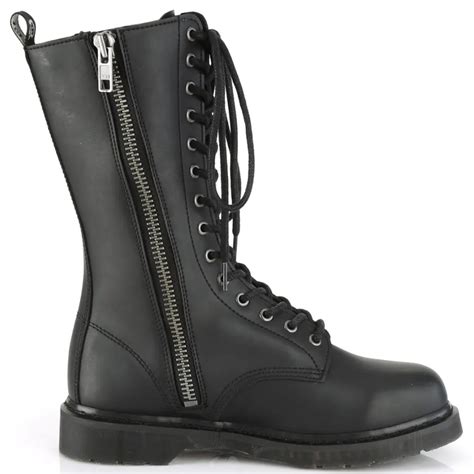 Bolt Mens Black Combat Mid Calf Boot Vegan Leather Combat Boots