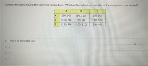 Solved Consider The Game Having The Following Normal Form
