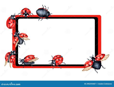 Rectangular Frame With Ladybugs In Watercolor Stock Illustration Illustration Of Insect