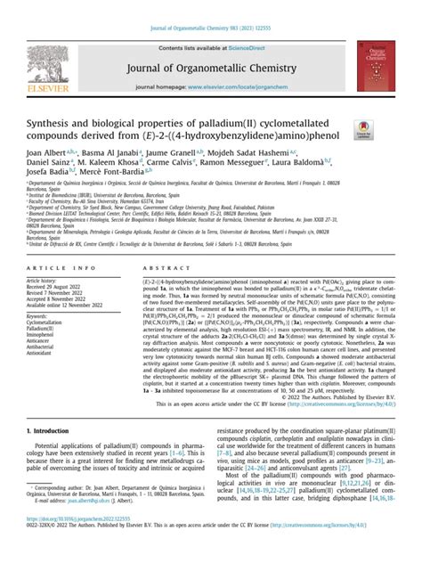 Synthesis And Biological Properties Of Palladium Ii Cyclometallated