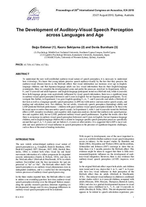 pdf the development of auditory visual speech perception across