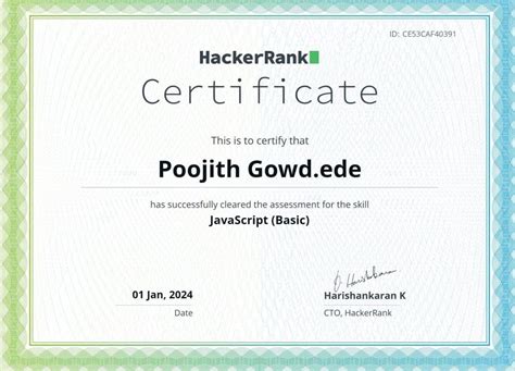 Earned Javascript Certificate On Hackerrank Poojith E Posted On The Topic Linkedin