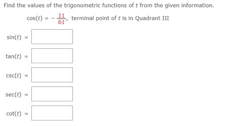 Solved Find The Values Of The Trigonometric Functions O