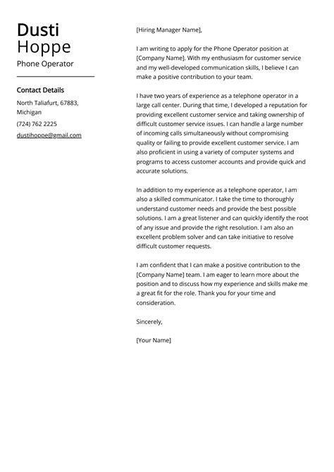 Phone Operator Cover Letter Examples Template And 20 Tips
