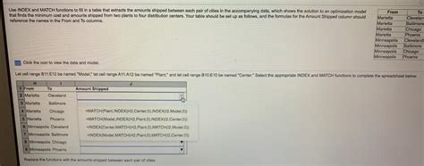 Use Index And Match Functions To Fill In A Table That
