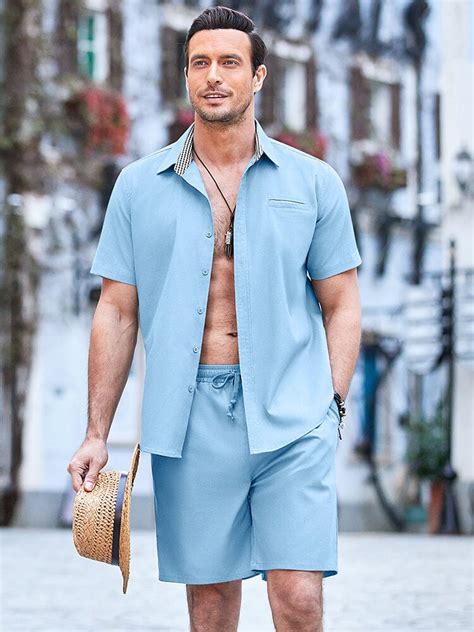 Stylish 2 Piece Beach Linen Set For Men Breathable And Lightweight Coofandy
