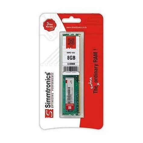 Simmtronics 8gb Ddr3 Desktop Ram 1600 Mhz Pc 12800 With 3 Year Warranty At Rs 2448 Piece New