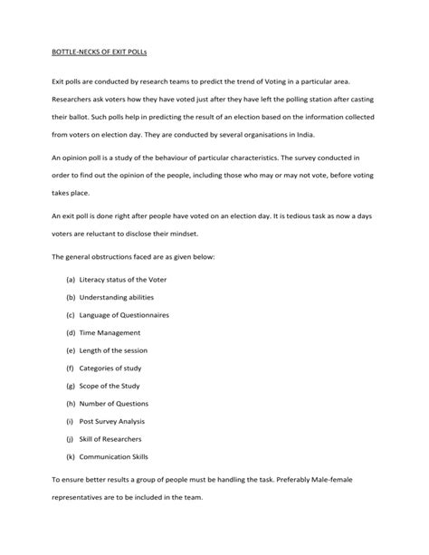 Exit Poll Bottlenecks Challenges Obstructions