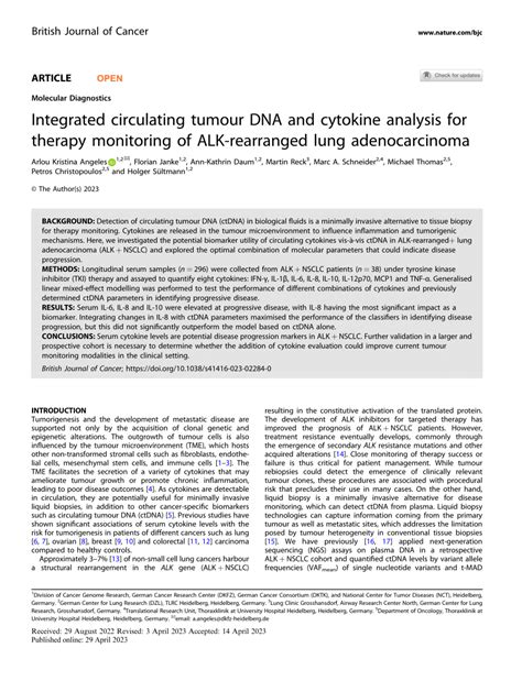 Pdf Integrated Circulating Tumour Dna And Cytokine Analysis For
