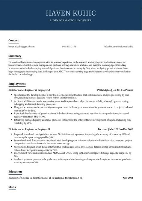 Bioinformatics Engineer Resume Cv Example And Writing Guide