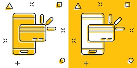 만화 스타일의 스마트 폰 지불 아이콘 흰색 고립 된 배경에 Nfc 신용 카드 만화 벡터 그림 뱅킹 스플래시 효과 비즈니스 개념 근거리 무선 통신에 대한 스톡 벡터 아트 및