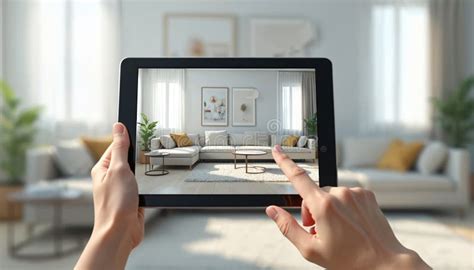 Illustration Of Person Using Tablet App For Interior Design Augmented Reality Virtual Home