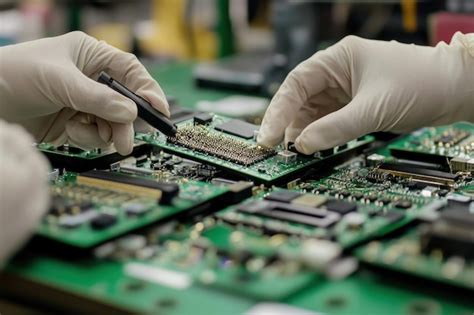 Gloved Hands Inspecting And Handling A Circuit Board Premium Ai Generated Image
