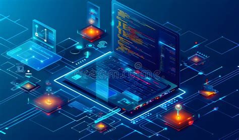 Digital Illustration Of Laptop With Coding And Data Visualization