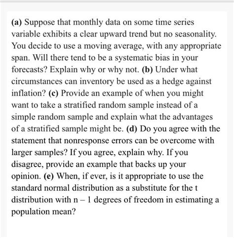 Solved A Suppose That Monthly Data On Some Time Series