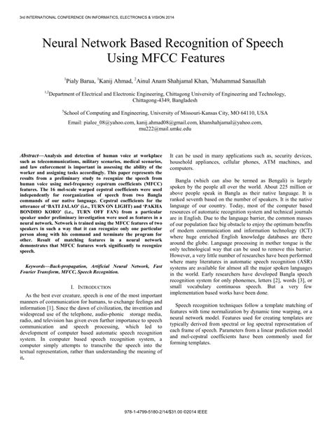 Pdf Neural Network Based Recognition Of Speech Using Mfcc Features