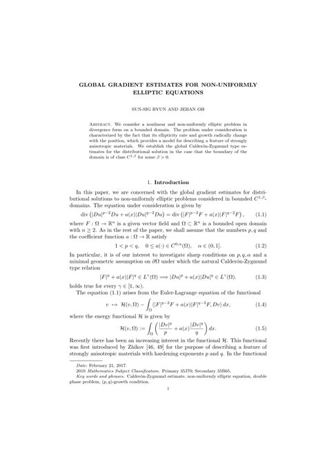 Pdf Global Gradient Estimates For Non Uniformly Elliptic Equations