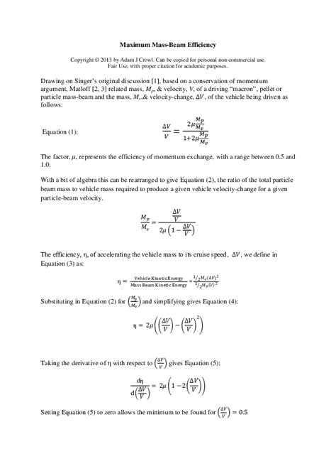 Pdf Maximum Mass Beam Efficiency