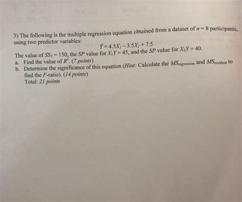 Solved The Following Is The Multiple Regression Equation