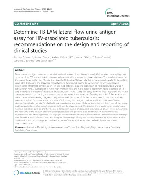 Pdf Determine Tb Lam Lateral Flow Urine Antigen Assay For Hiv