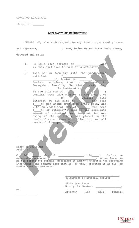 Louisiana Affidavit Of Correctness Scriveners Us Legal Forms