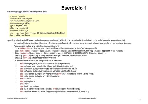Compilatori Esercizi Di Generazione Di Codice Dispense Di Tecniche E