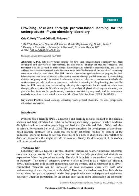 Pdf Providing Solutions Through Problem Based Learning For The