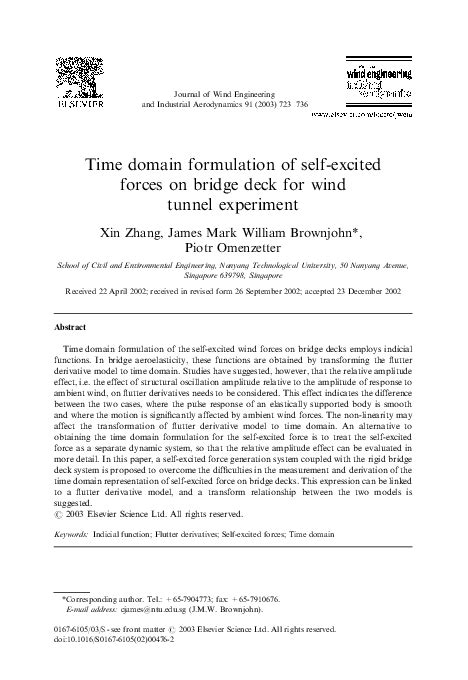 Pdf Time Domain Formulation Of Self Excited Forces On Bridge Deck For Wind Tunnel Experiment