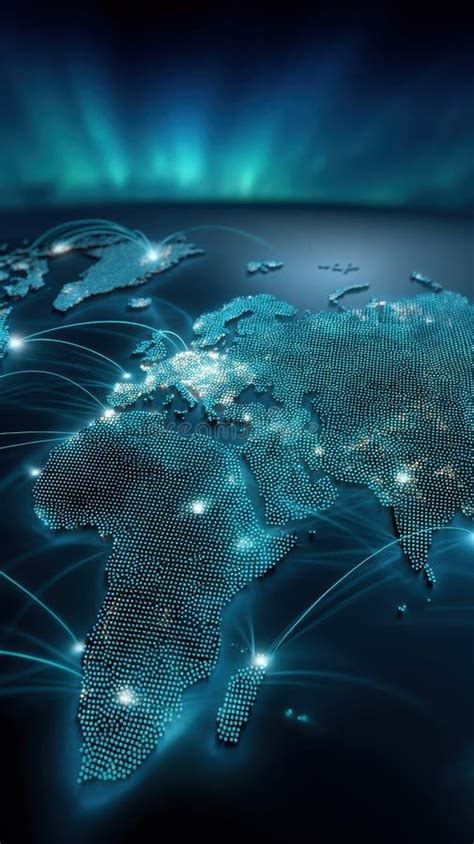 Abstract World Map Formed From Glowing Dots With Network Connection Lines Representing Global
