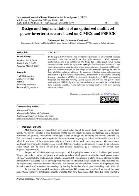 Pdf Design And Implementation Of An Optimized Multilevel Power Inverter Structure Based On C