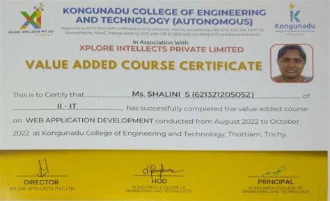 Shalini Sekar On Linkedin Completed A Value Added Course In Web
