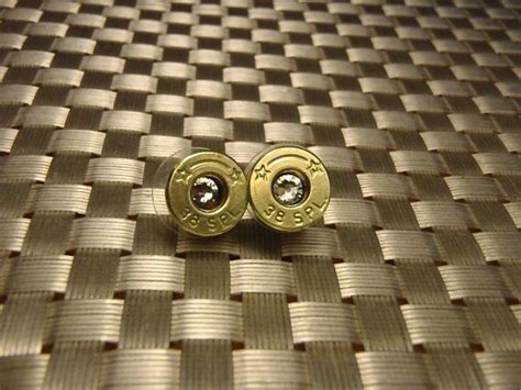 Genuine Bullet Casing Earrings With Clear Crystals