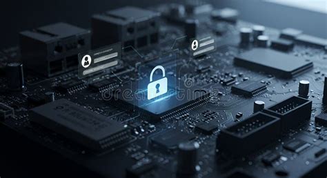 Cybersecurity Lock Symbol On Microchip Represents Secure Data And