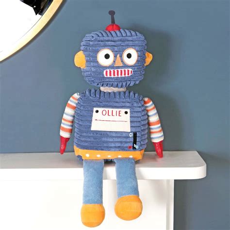 Personalised Dark Blue Robot Plush Toy By Red Berry Apple