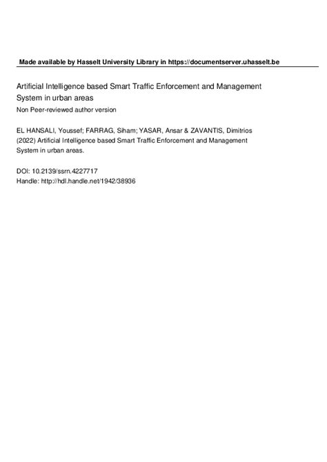 Pdf Artificial Intelligence Based Smart Traffic Enforcement And Management System In Urban Areas