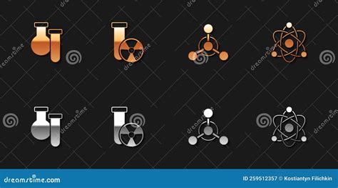 Set Test Tube And Flask Radiation Molecule And Atom Icon Vector Stock Vector Illustration