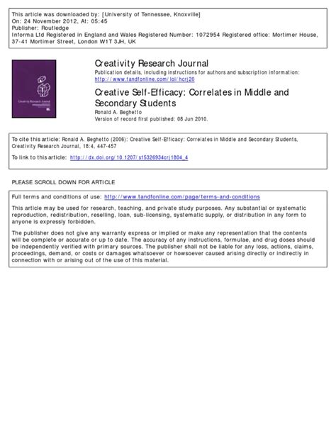 Creative Self Efficacy Scale See P 450 Pdf Self Efficacy