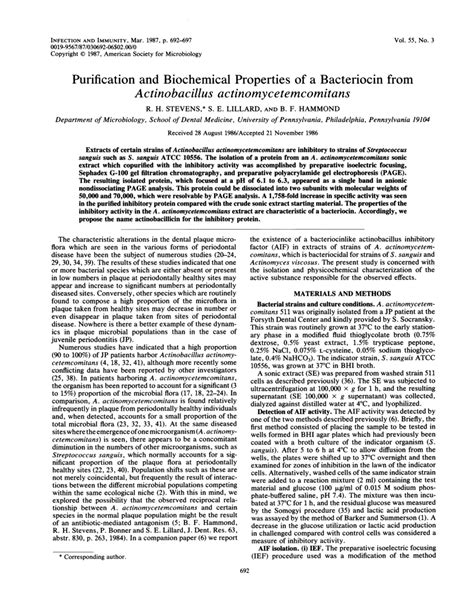 Pdf Purification And Biochemical Properties Of A Bacteriocin From Actinobacillus