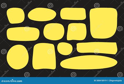 Hand Drawn Yellow Textbox Set Empty Text Box Circles Rectangles And Squares Isolated On Black