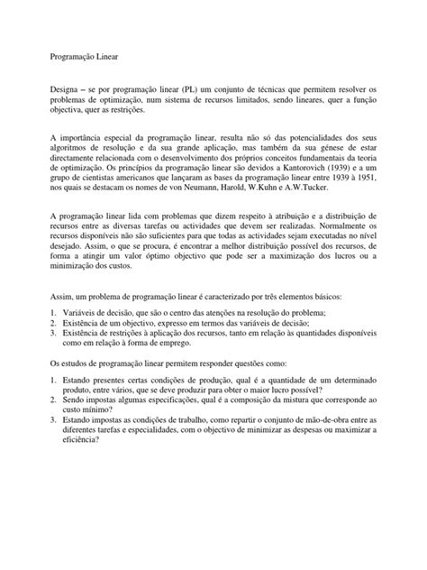 Programação Linear Aula 1 Pdf Programação Linear Otimização