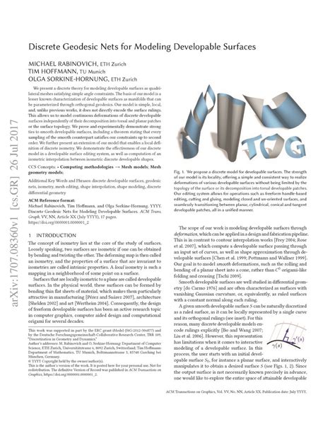Discrete Geodesic Nets For Modeling Developable Surfaces Deepai