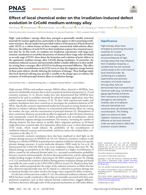 Pdf Effect Of Local Chemical Order On The Irradiation Induced Defect