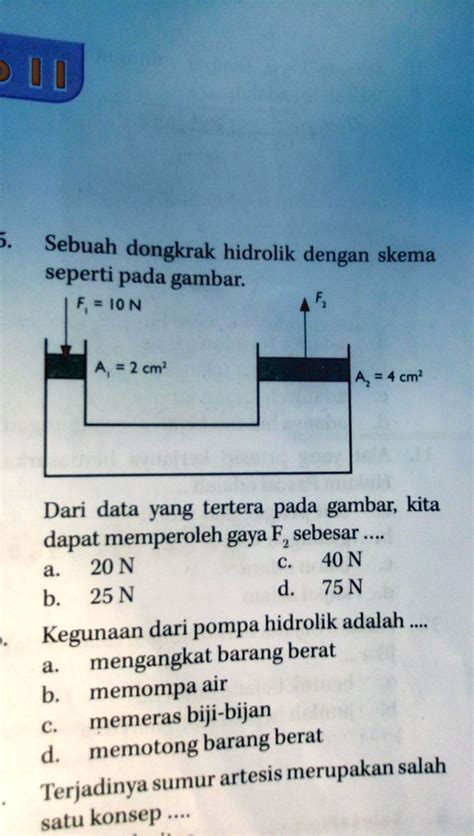 Solved Sebuah Dongkrak Hidrolik Dengan Skema Seperti Pada Gambar Tolong Dengan Cara Kerjanya