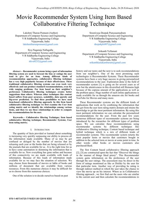 pdf movie recommender system using item based collaborative filtering