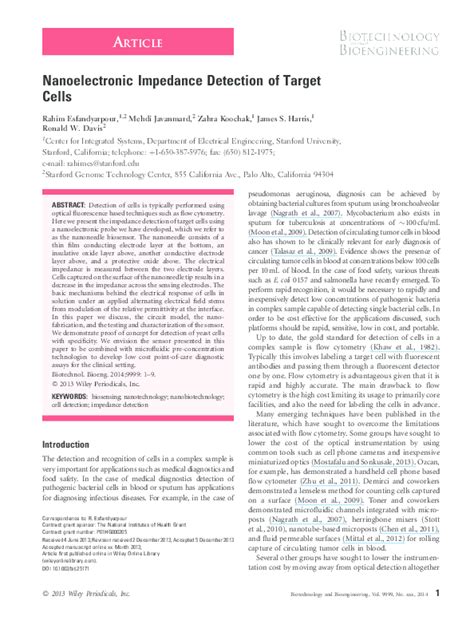 Pdf Nanoelectronic Impedance Detection Of Target Cells Mehdi