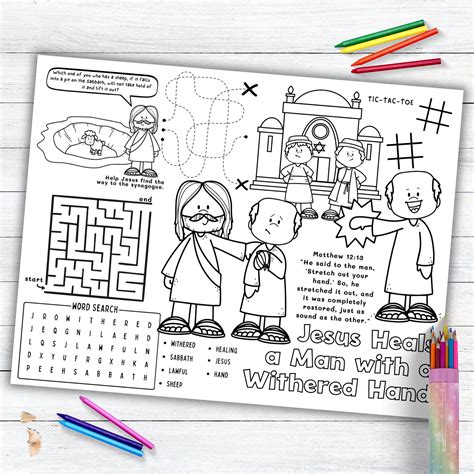 Jesus Heals A Man With A Withered Hand Activity Placemat Bible Story