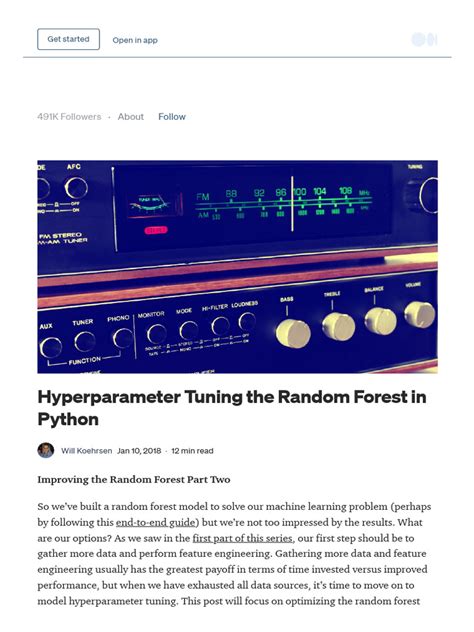 Hyperparameter Tuning The Random Forest In Python Bom 3 By Will Koehrsen Towards Data