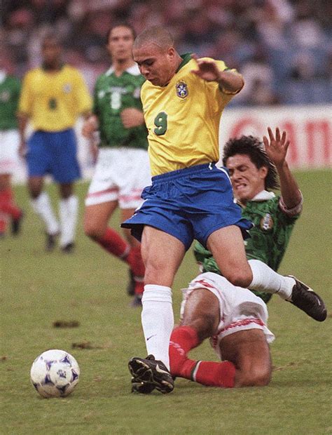 Mexico 2 Brazil 3 In 1997 In Riyadh Ronaldo Rides A Tackle On His Way